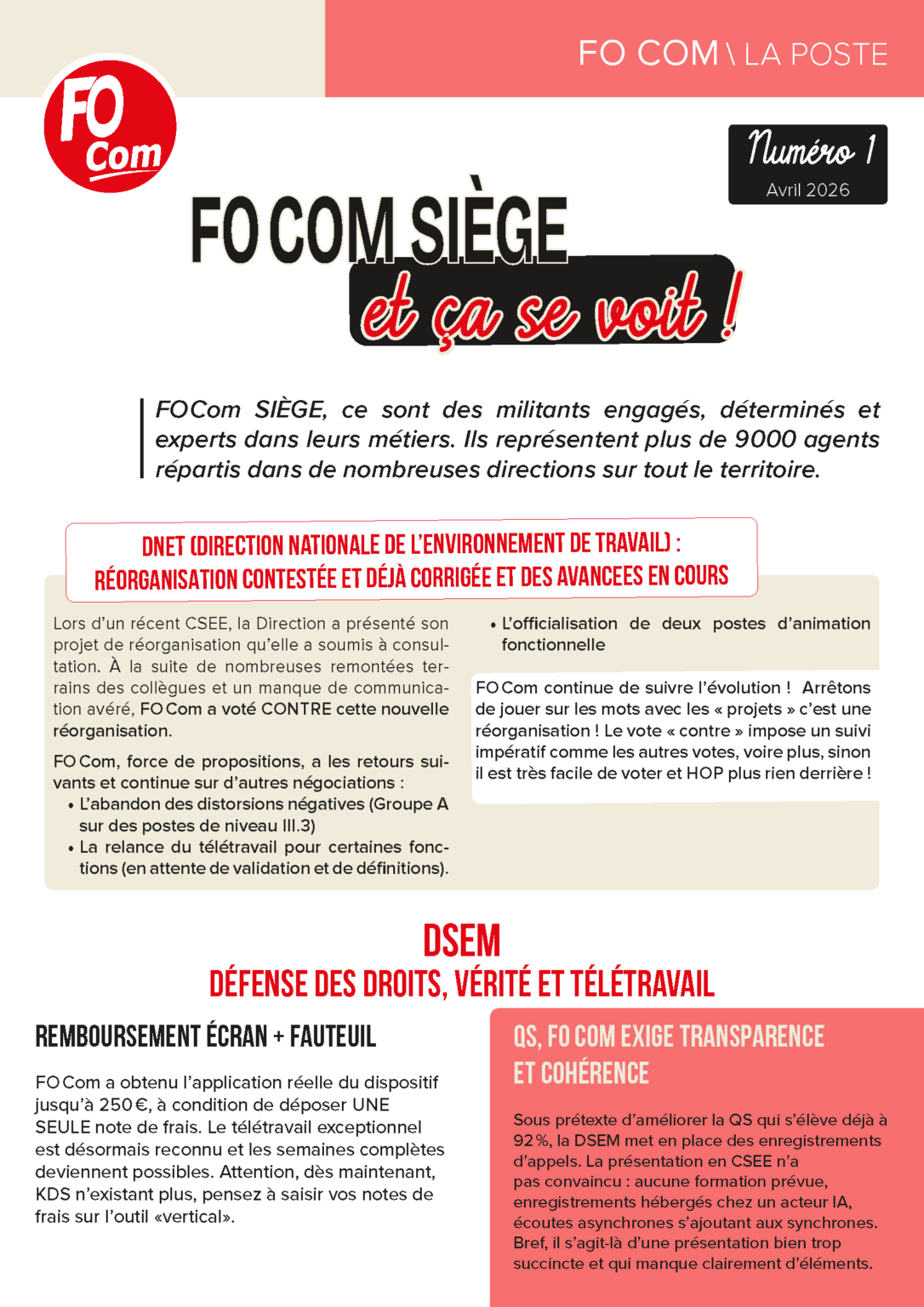 FO Com Siège…ça se voit! – Avril 2026 – Focom-la poste
